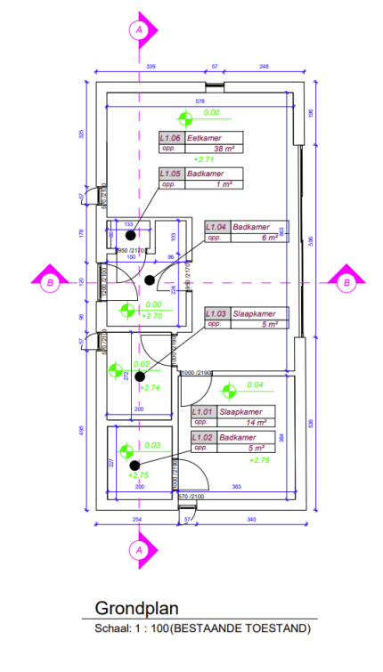 As-built architectplannen met terreinprofiel en inplantingsplan